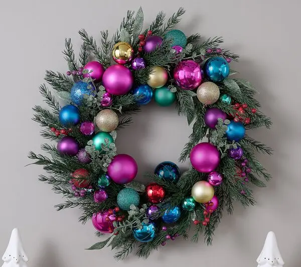 FIERCE HOME As Is 26' Wreath W/ Shatterproof Ornaments