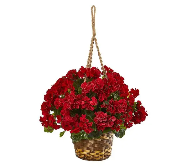 NEARLY NATURAL Geranium Hanging Basket Uv Resis Tant