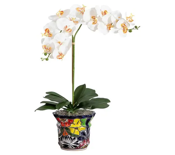 NEARLY NATURAL 26' Double Orchid In Handmade Pl Anter