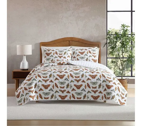Eddie Bauer Wilford Butterfly Beige Full/queen Uilt Sham Set