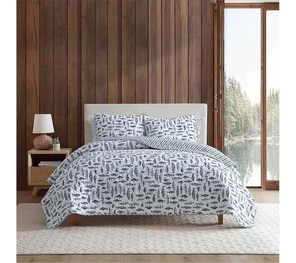 Eddie Bauer Wes Fish Blue Twin Quilt Sham Set