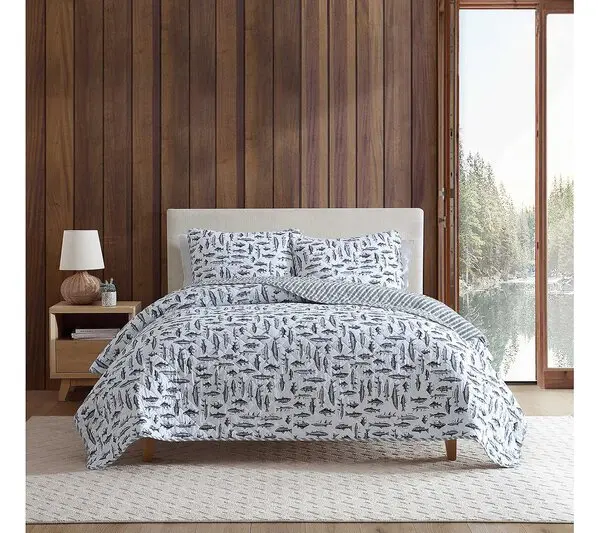 Eddie Bauer Wes Fish Blue Full/queen Quilt Sham Set