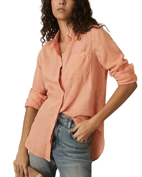 REISS Linen Button-front Shirt - Orange