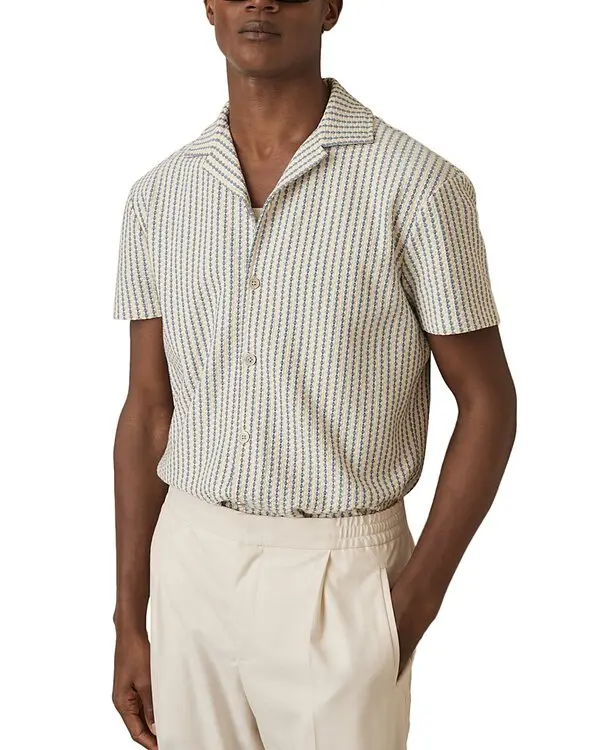 REISS Striped Camp Shirt - White/soft Blue