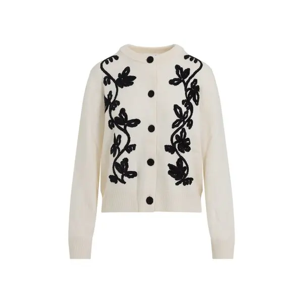 JIL SANDER Cloud Wool Cardigan With Velvet Embroidery - White