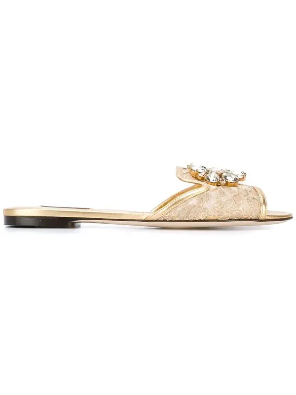 Dolce & Gabbana Bianca Crystal-embellished Lace Sandals - Gold