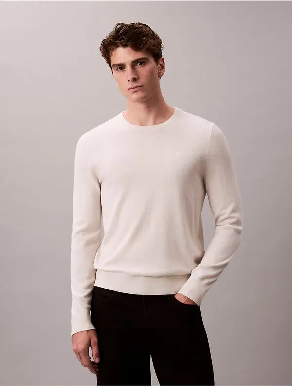 Calvin Klein Merino Blend Crewneck Sweater - Chalk