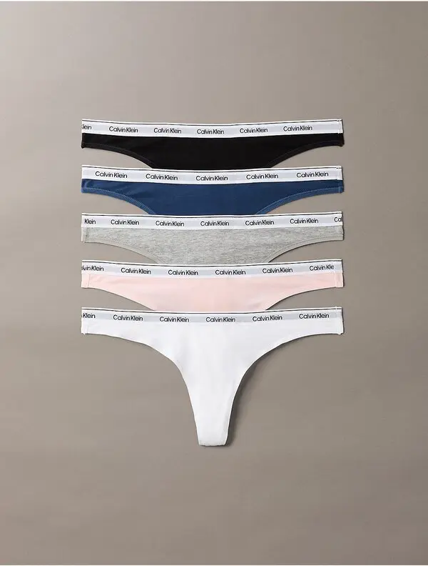 Calvin Klein Modern Logo 5-pack Thong - Black/white/grey Heather/potpourri/dark Denim