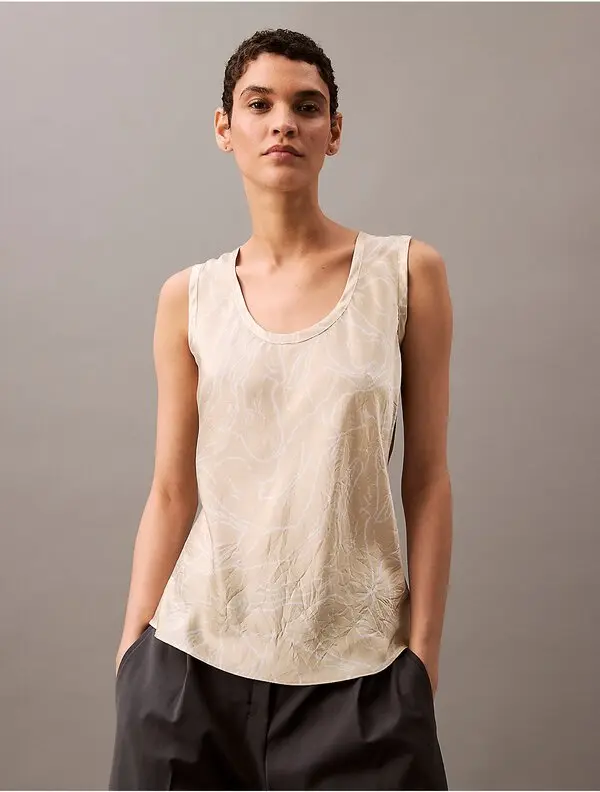 Calvin Klein Crushed Satin Print Tank Top - Overcast
