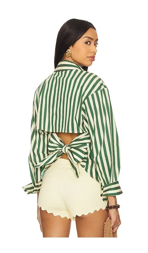 SIMONMILLER Loch Poplin Button Up - Gummy Green & Ecru