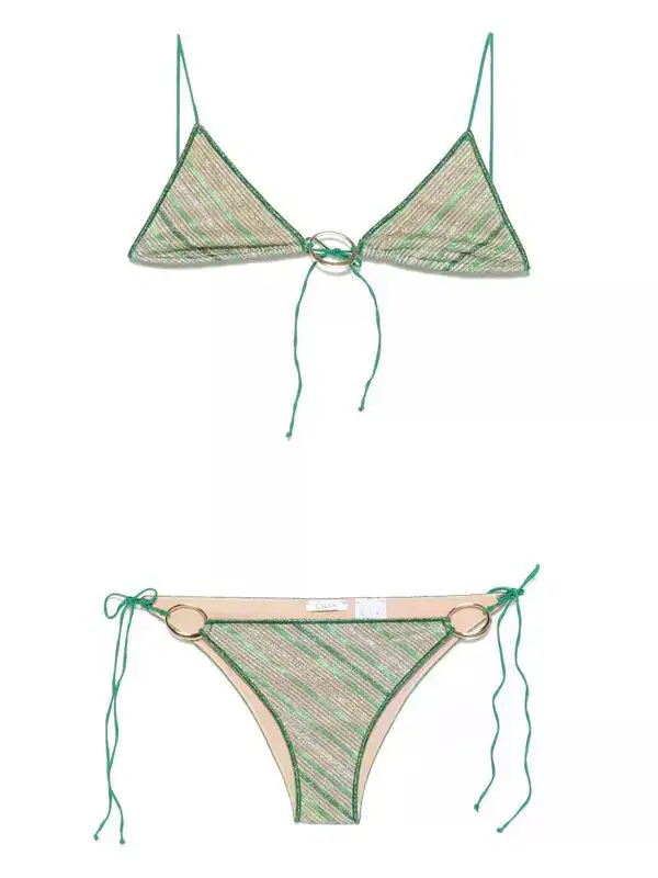 Oseree Striped O-Plaque Bikini Green Editorialist