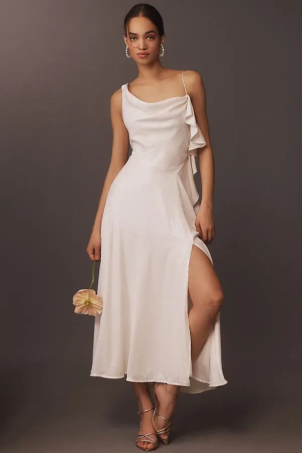 Bhldn Sleeveless Cowl-neck Sequin Chiffon Mix Midi Dress
