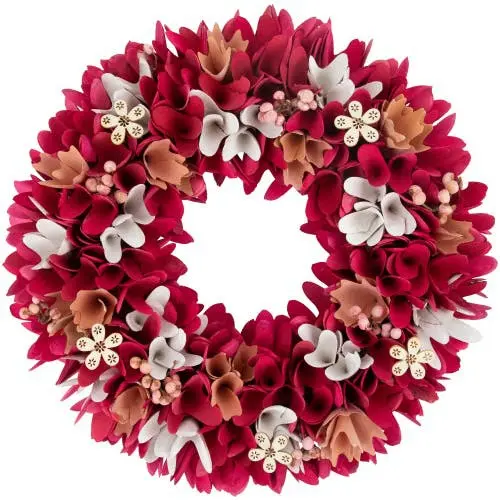 NORTHLIGHT Wooden Floral Spring Wreath With Berries13"fuchsia Pink And White - Red