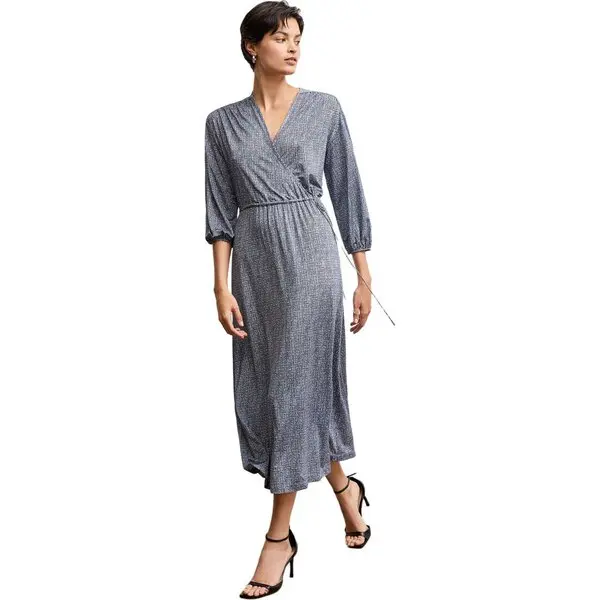 M.M.LAFLEUR Hope Printed Jersey Wrap Dress - Blueprint Sketch