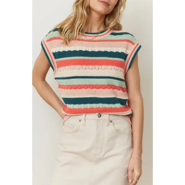 Marine Layer Rory Stripe Open Knit Sweater Vest