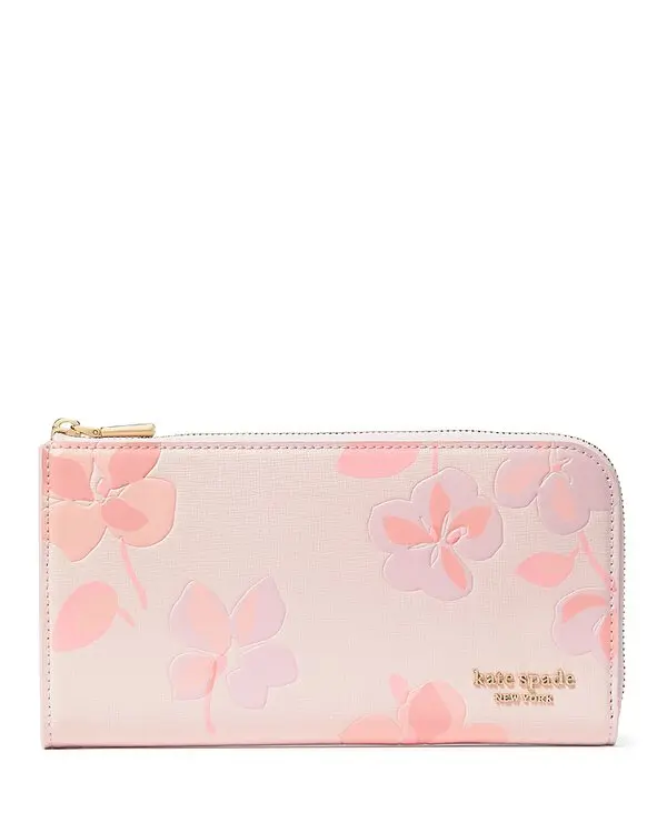 Kate Spade New York Devin Spring Pansies Zip Around Continental Wallet - Blush Cloud