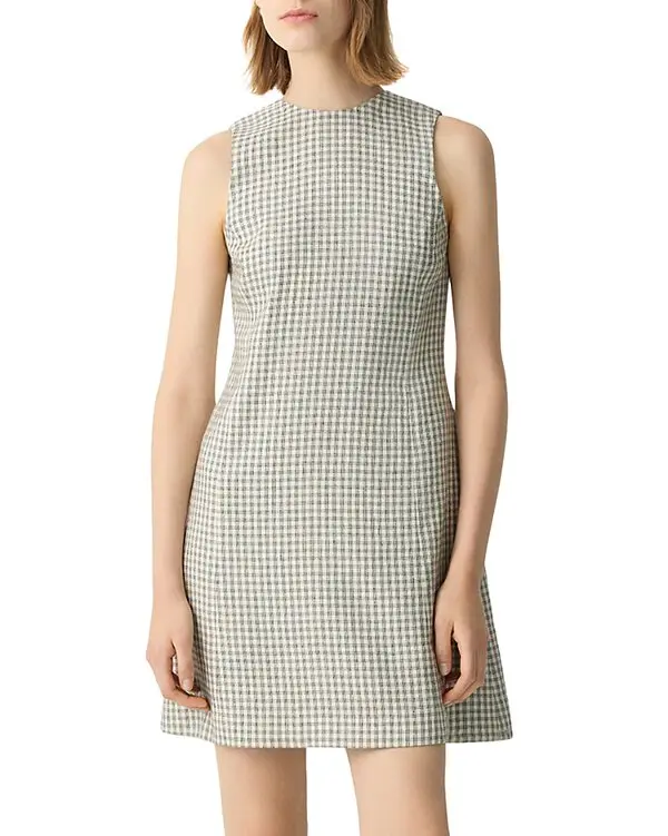 Theory A-line Mini Dress In Checked Linen-blend