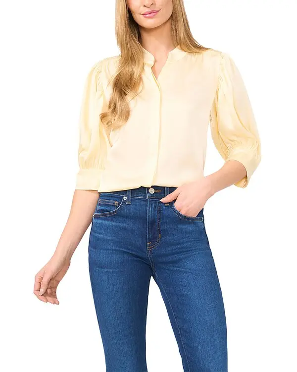 CECE DUPRAZ Ruched Sleeve Placket Top - Lemon Drop