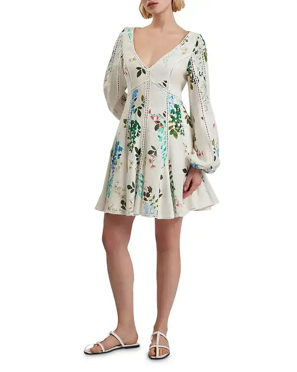 Ted Baker Women's Belvida Linen Floral Lace Trim Dress - White - Size 1 / US 4
