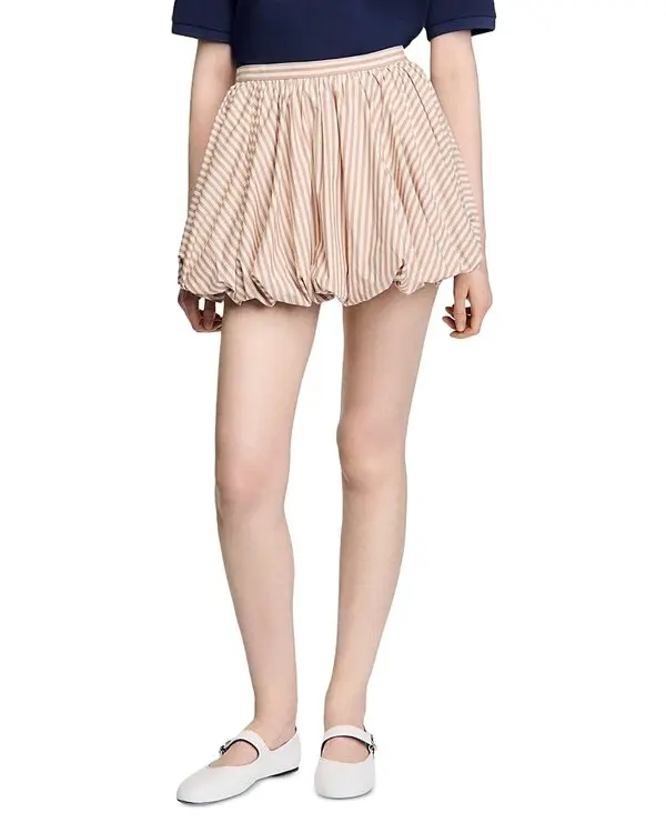 Sandro Striped Bubble Mini Skirt - Sand Camel