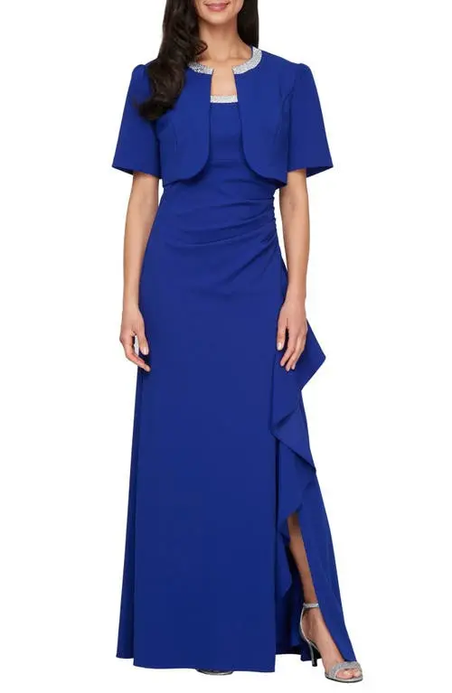 Alex Evenings Bead Detail Stretch Crepe Gown With Bolero Jacket