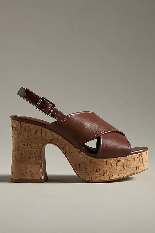Anthropologie Cross-strap Woven Platform Sandals - Brown