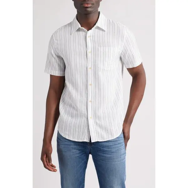 Ag Aiden Stripe Short Sleeve Button-up Shirt - Micro Blue/white Stripe