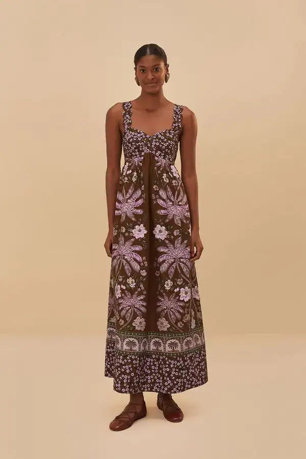 Farm Rio Brown Palm Dream Maxi Dress - Palm Dream Brown | Editorialist