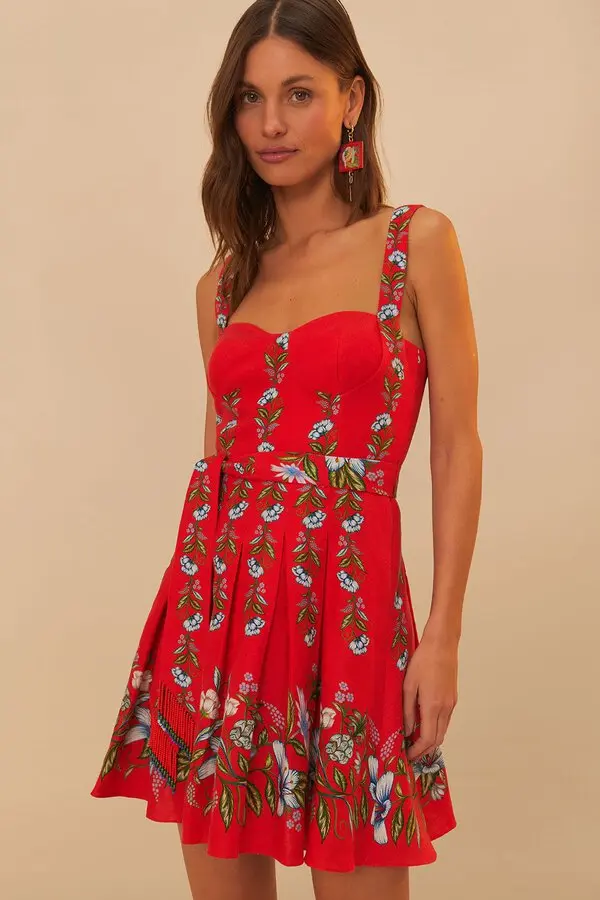 FARM RIO INACTIVE Farm Rio Active Red Sweet Bloom Bouquet Lenzing Ecovero Euroflax Mini Dress - Sweet Bloom Bouquet Red