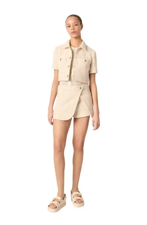 Maje Cropped Tweed Jacket - Beige