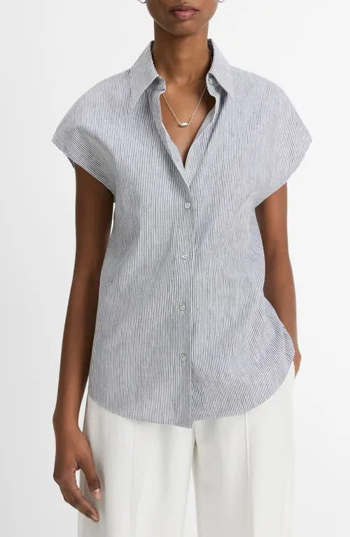 Vince Ticking Stripe Cap-sleeve Shirt