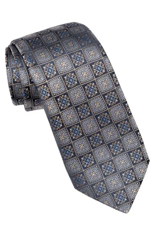 ELIZABETTA De Sica Extra Long Silk Jacquard Neck Tie - Navy And Blue