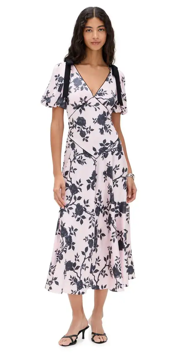 Self-Portrait Satin Floral Midi Dress In Pink - 80% Off | Editorialist
