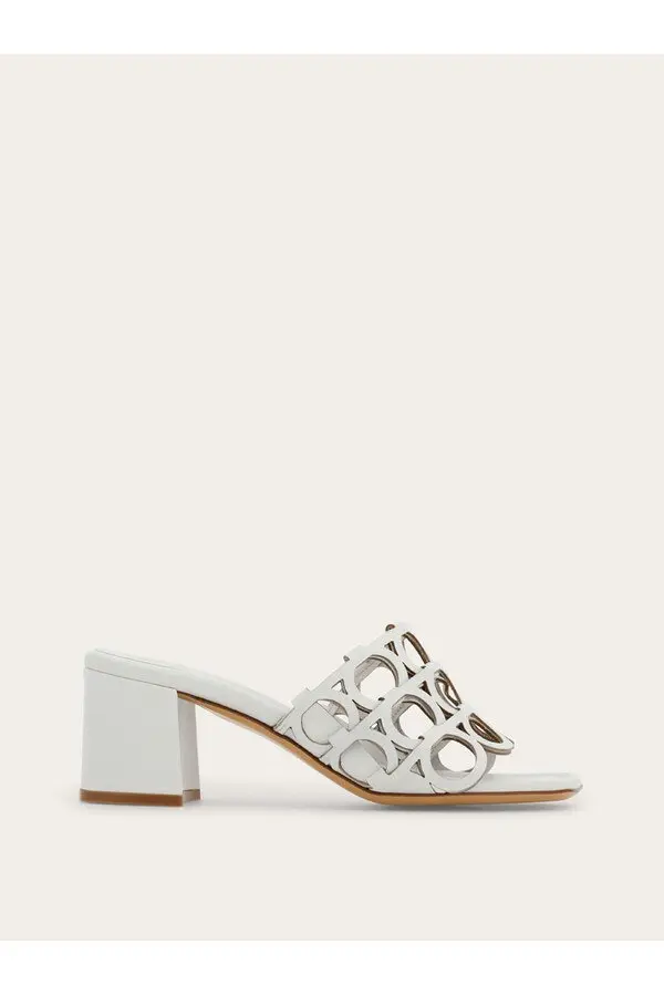 FERRAGAMO Gancini Heel Sandals - White