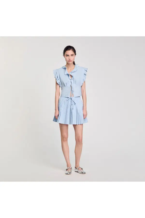 Sandro Rhinestone-trimmed Ruffle Top - Blue