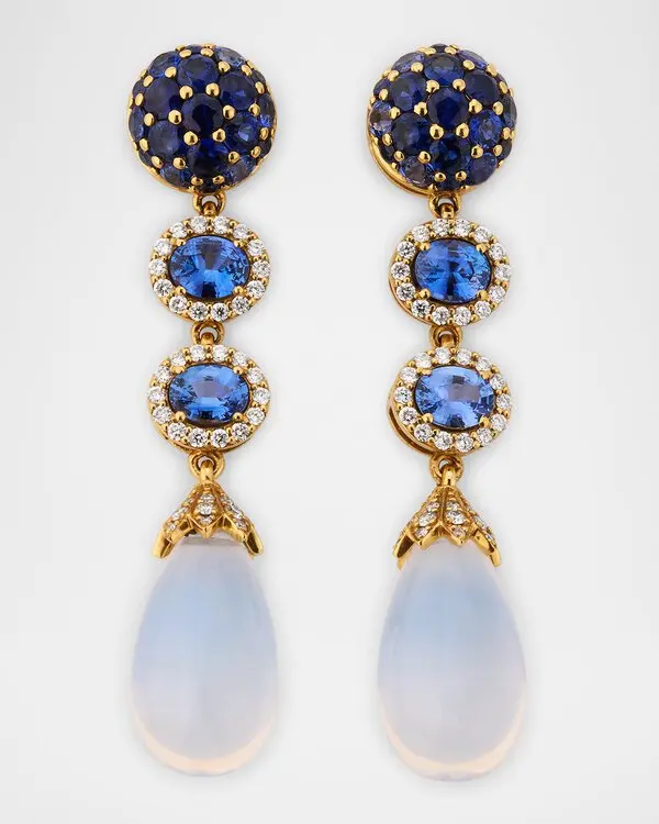 Goshwara 18k Yellow Gold G-one Moon Quartz, Sapphire, And Diamond Drop Earrings