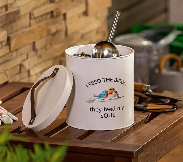 PLOW & HEARTH Metal Bird Seed Canister
