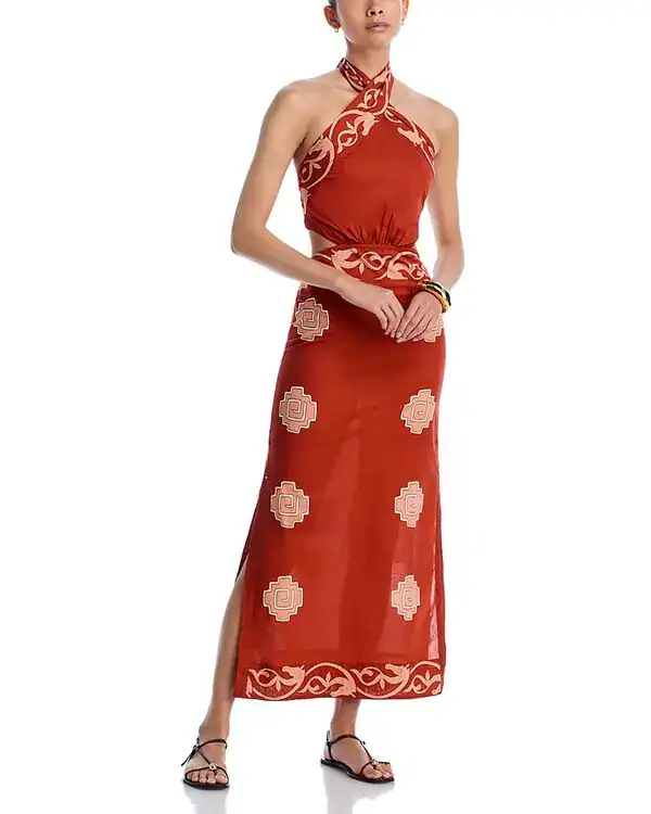 mexican halter dress Cristy Red Floral Embroidered Mexican Dress- Vestido Bordado Mexicano