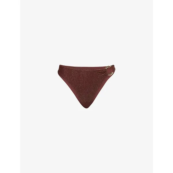AWAY THAT DAY Acapulco High-cut Bikini Bottoms - Copper Shimmer Lurex