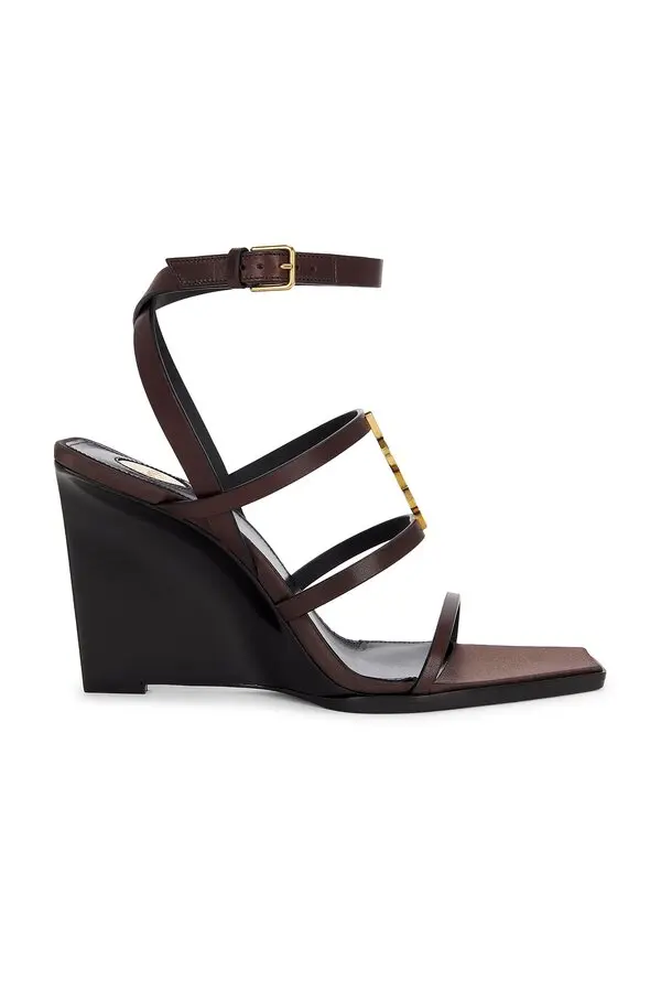Saint Laurent Cassandra Wedge Sandal - Ultra Dark Brown
