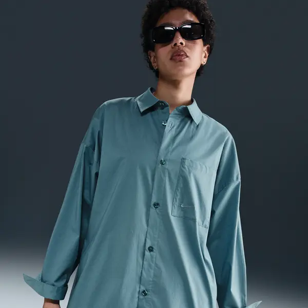 Nike Sportswear Chill Poplin Long-sleeve Button-up Top - Blue