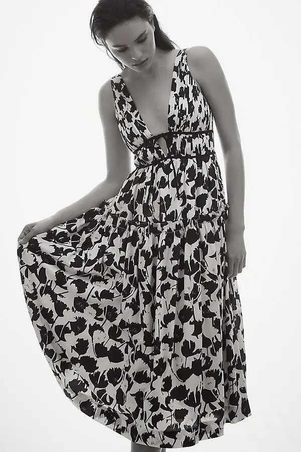 EN SAISON Laurel Sleeveless Midi Dress - Black & White Pattern