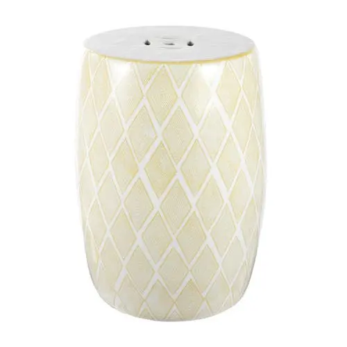 JONATHAN Y Moroccan Diamonds 18" Ceramic Drum Garden Stool - Yellow