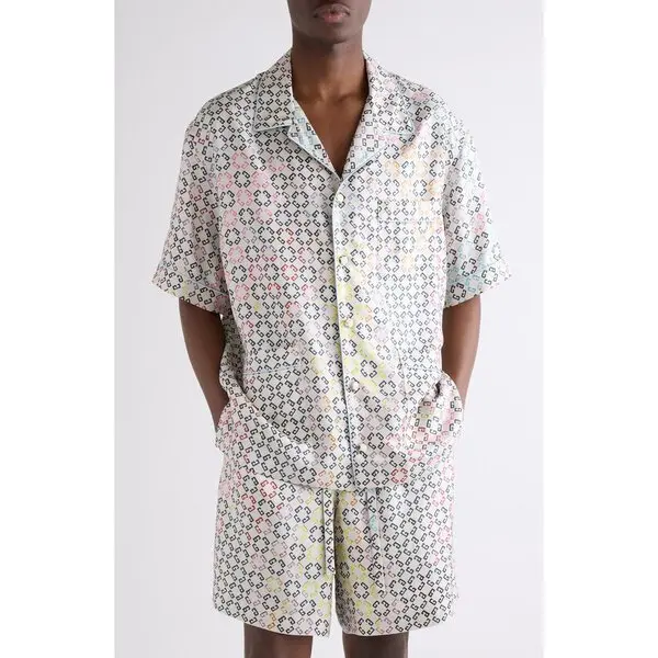 Givenchy Monogram 72 Print Short Sleeve Silk Pajama Shirt - White Multicolored
