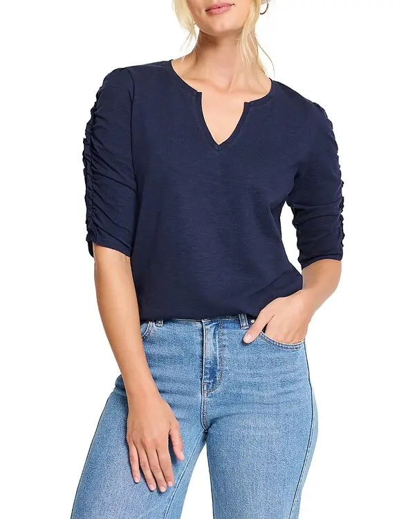 NIC+ZOE Ruched Elbow Sleeve Top - Dark Indigo