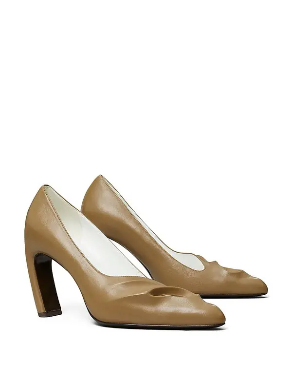 Tory Burch Sculpted Leather Pumps - Soft Acorn