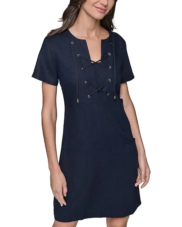 Karl Lagerfeld Paris Linen Blend A-line Dress - Marine