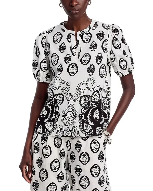 T Tahari Split Neck Printed Blouse