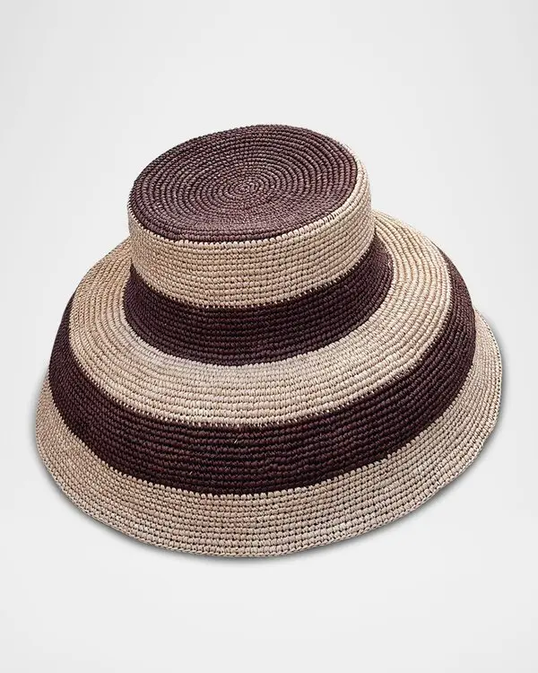 VAN PALMA Gina Xl Straw Bucket Hat - Stripes Beige Chocolat