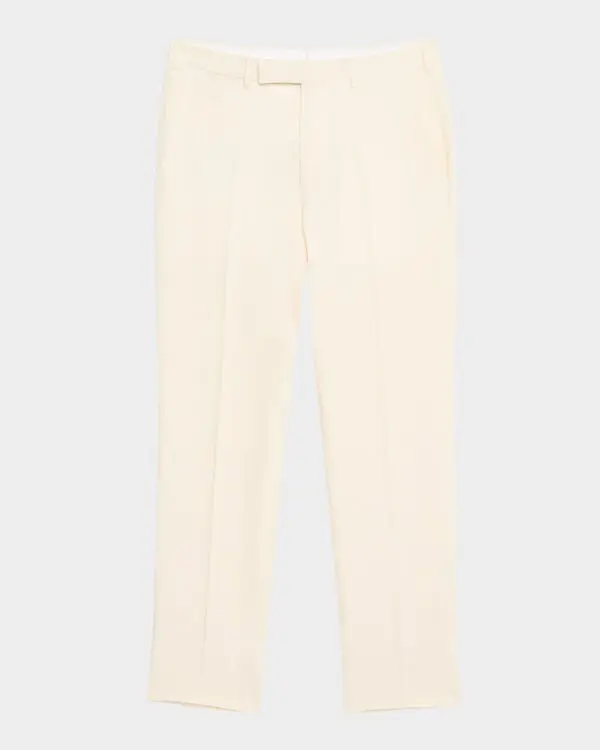 Zegna Oasi Lino Flat-front Trousers - Wht Sld